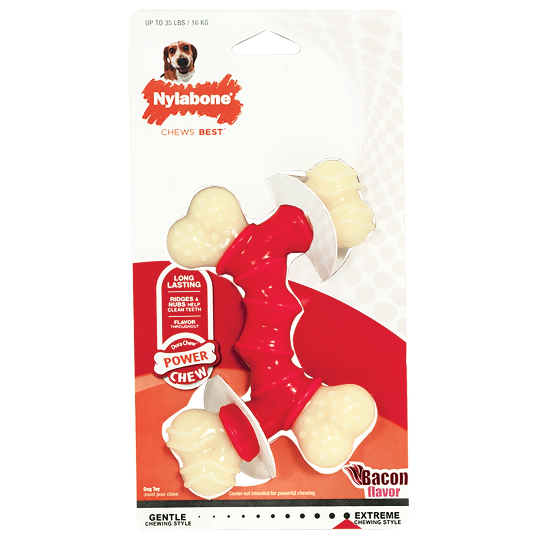 Nylabone, Power Chew Double Bone Dog Toy, Bacon Flavor, Medium ...