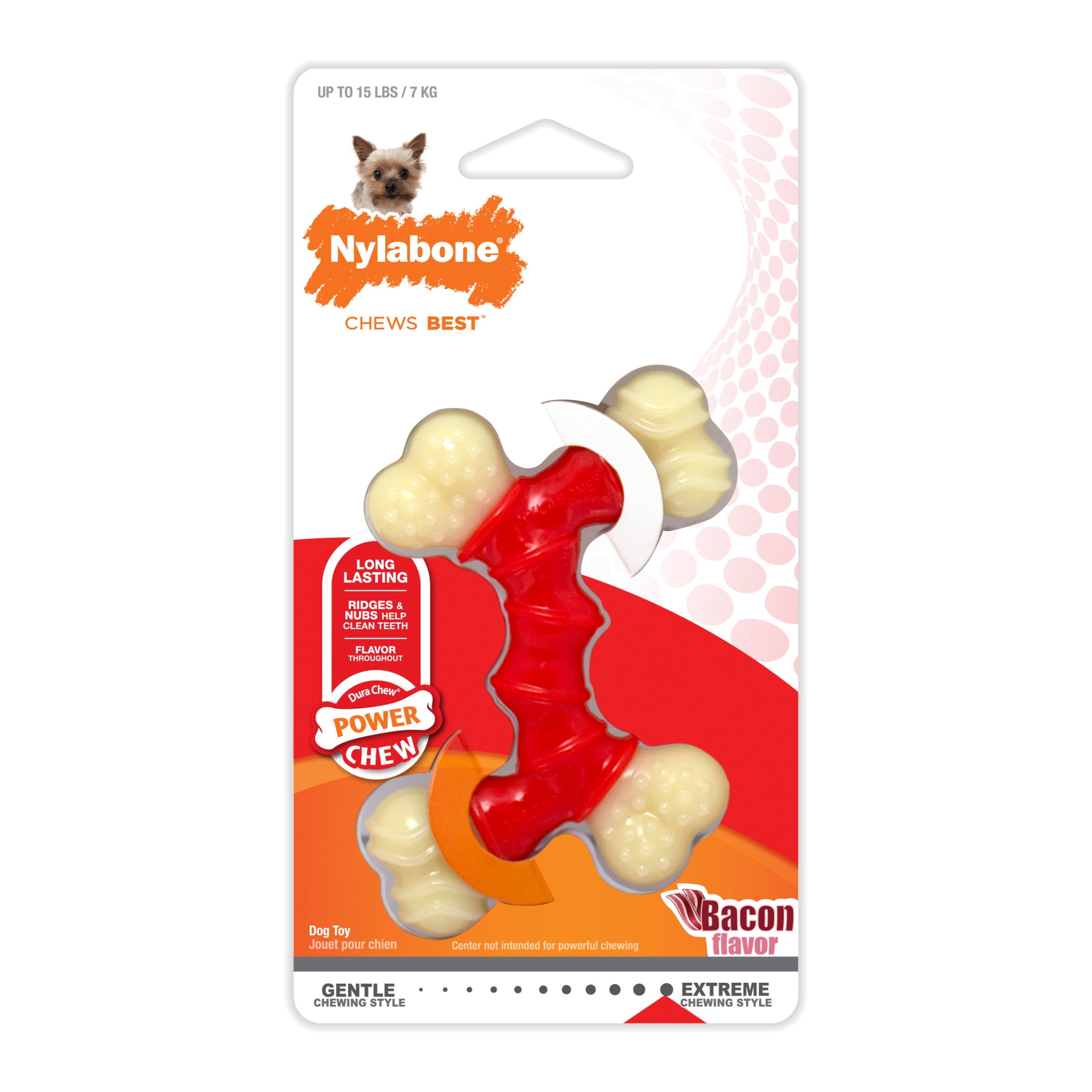 Nylabone Power Chew Double Bone Dog Toy, Dog Chew Toy, Bacon Flavor, X ...