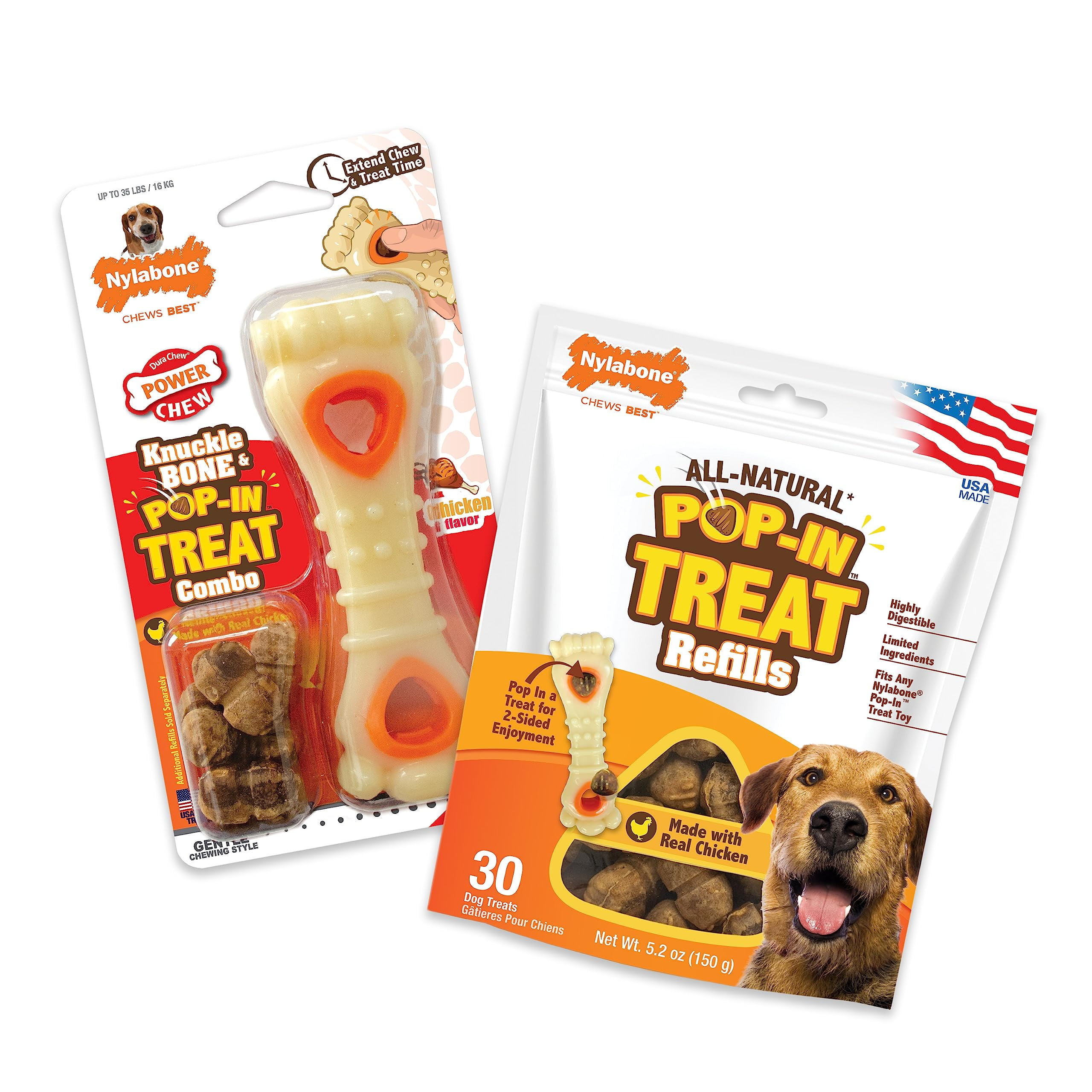 Nylabone Power Chew Knuckle Bone Pop-in Treat-Toy with Refills, Treat ...