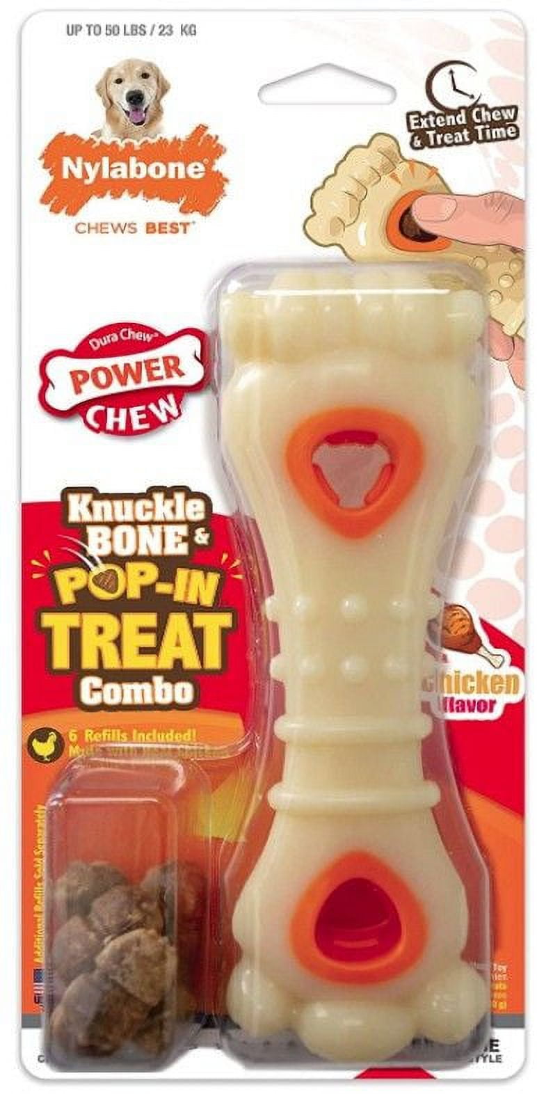 Nylabone Power Chew Knuckle Bone and Pop-In Treat Toy Combo Chicken ...