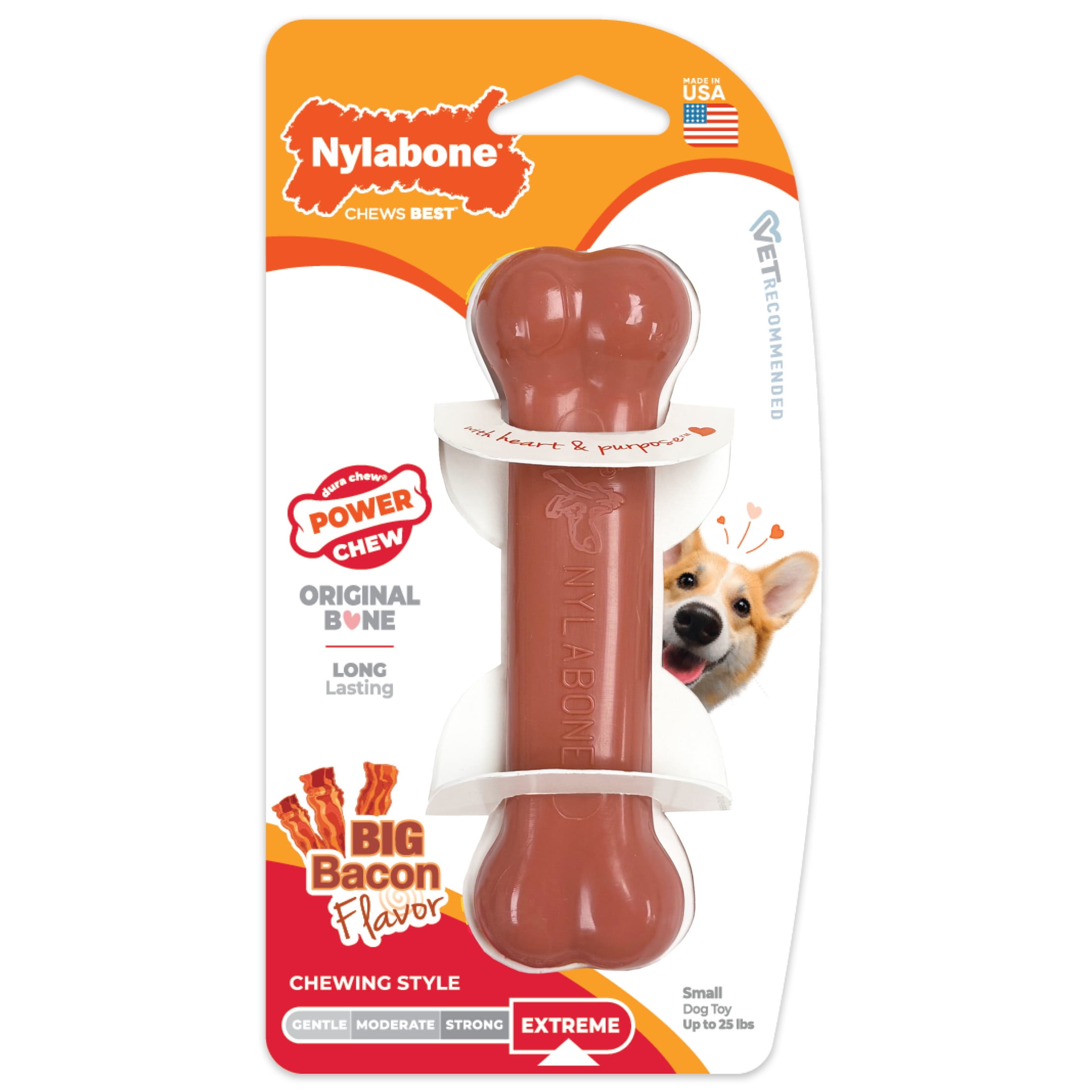 Nylabone Dura Chew Dog Bone - Dental Healthy, Bacon Flavor, Regular ...