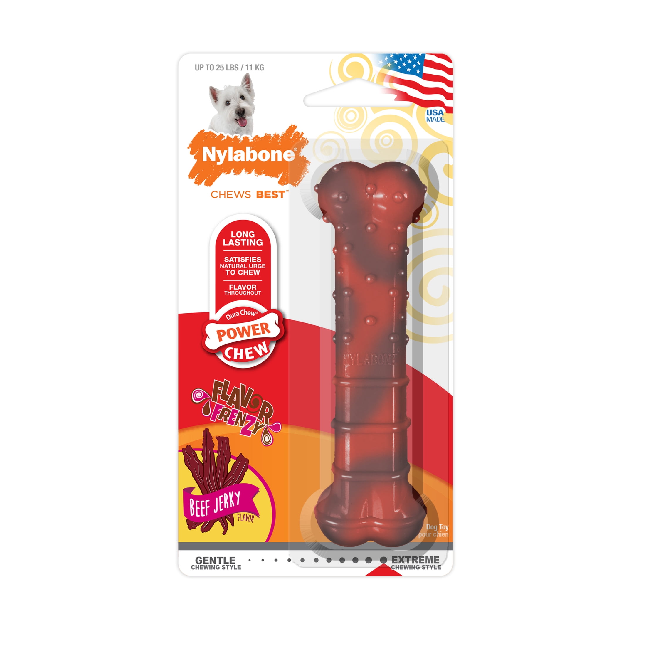 Nylabone Power Chew Textured Bone Dog Chew Toy Beef Jerky Small (1 ...