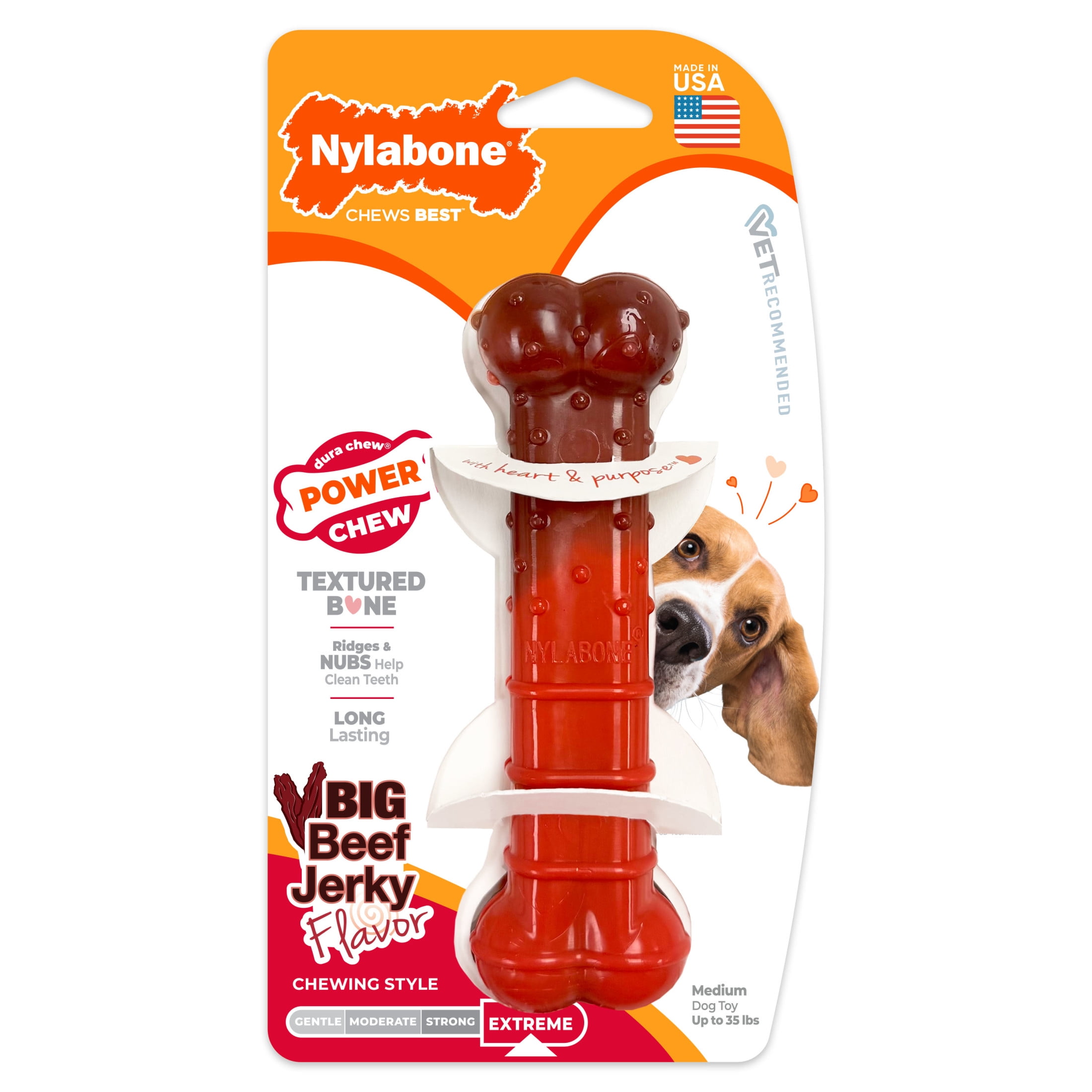 Nylabone Power Chew Textured Bone Dog Toy, Dog Chew Toy, Beef Jerky ...