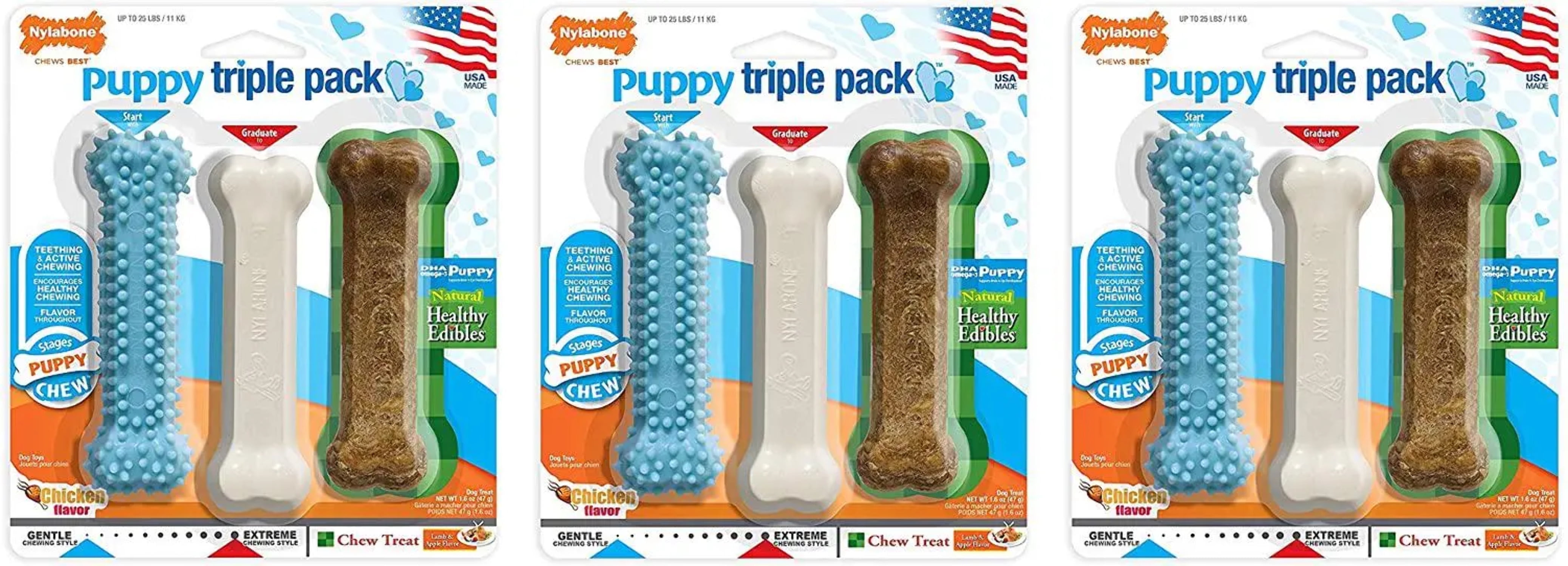 Nylabone Puppy Chew Toy Treat Triple Pack SM/Regular, Blue - Walmart.com