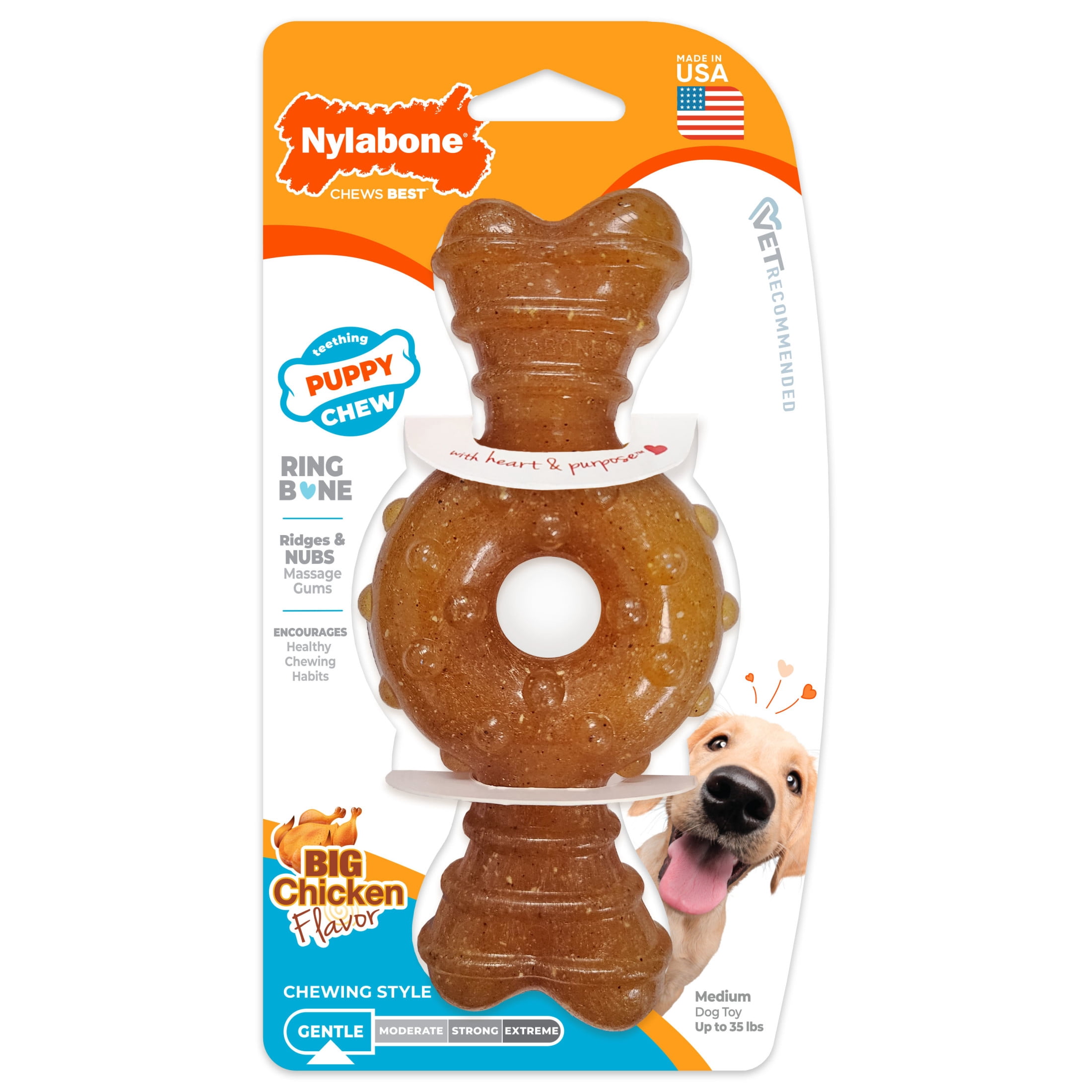 Nylabone Puppy Chew Ring Bone Teething Toy for Puppies Up to 35 lbs ...