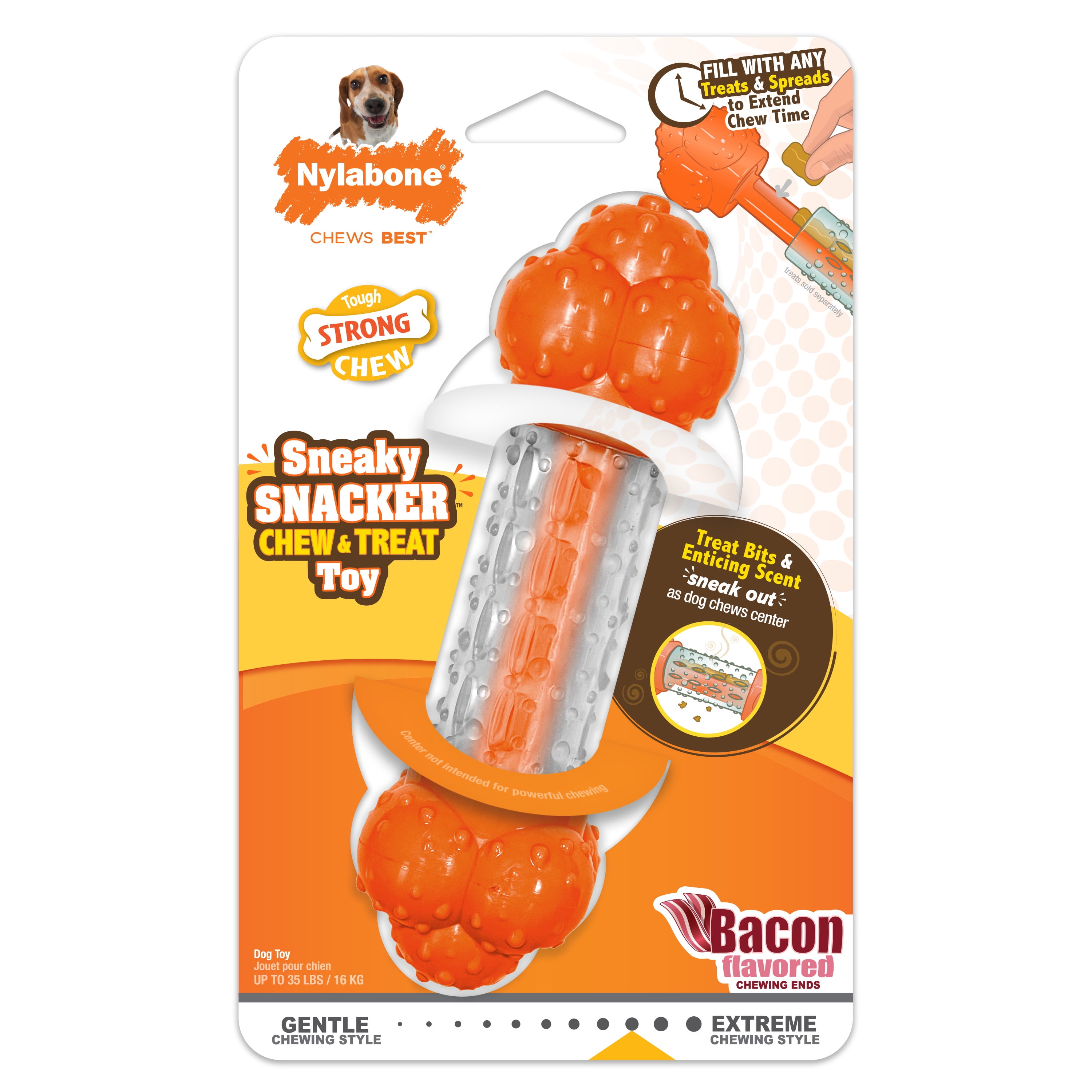 Nylabone Sneaky Snacker Dog Treat Toy Bacon Sneaky Snacker Medium/Wolf ...