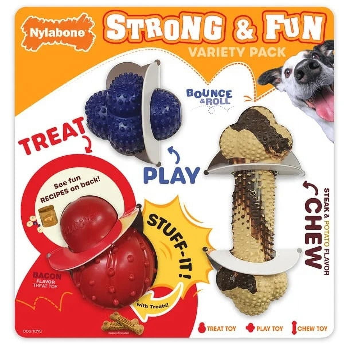 Nylabone Super Tough Rubber Strong and Fun Chew Toy Variety Pack 3 ...