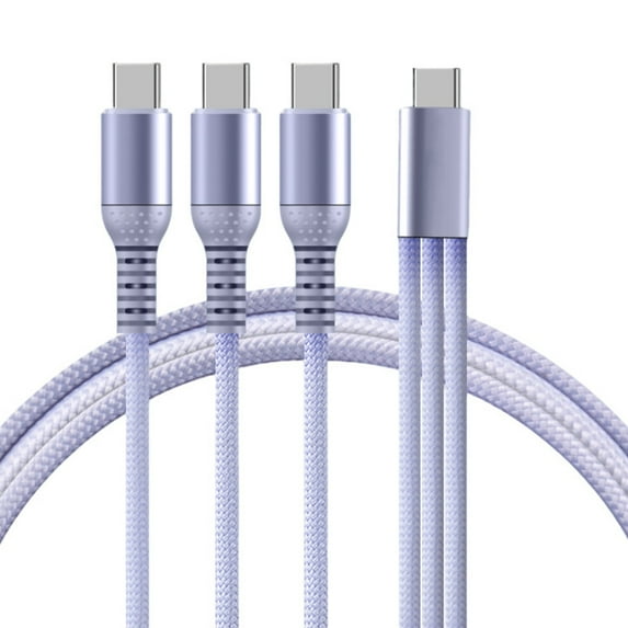 Nylon Braided 3 Port Type C Cable 120cm Length Multiple Device Charging ...