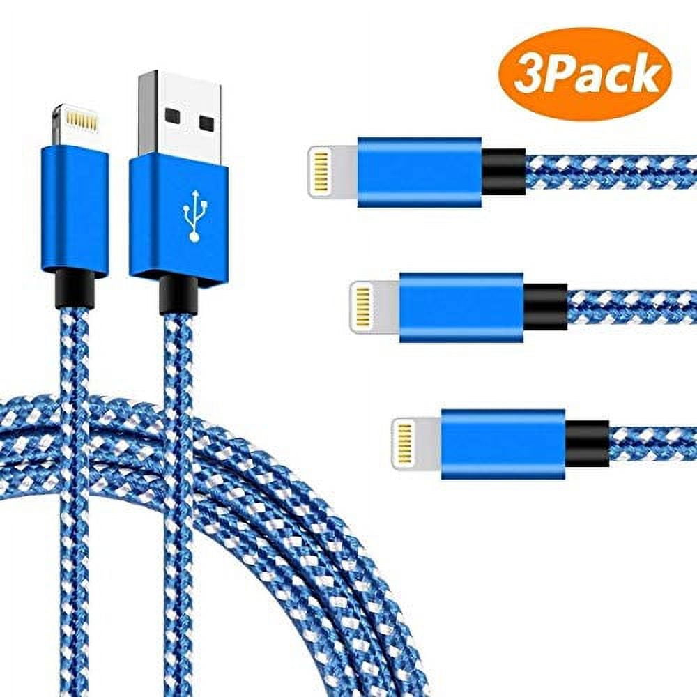 Nylon Braided Lightning to USB A Cable - Blue White, 3-Foot 6-Foot 6 ...