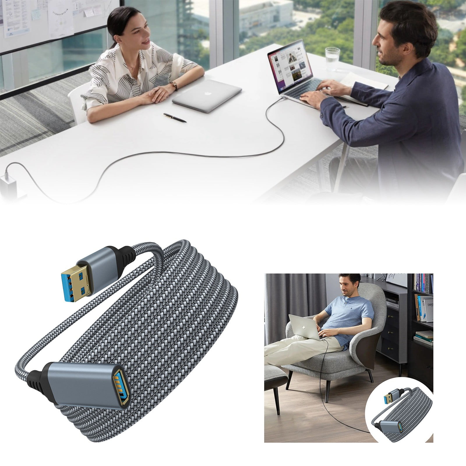 Nylon Braided USB 3.0 Extension Cable for Computer Hard Drives, Cameras ...