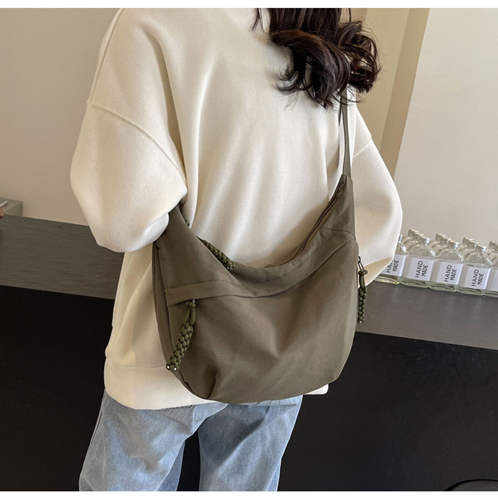 Nylon Crescent Crossbody Bag for Women Slouchy Sling Hobo Bag, Spacious ...