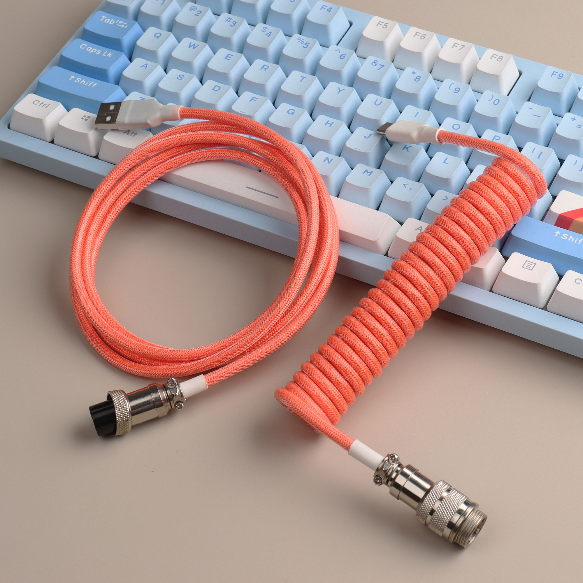 Nylon Double Sleeve USB to Type-C Coiled Keyboard Cable for Mechanical ...