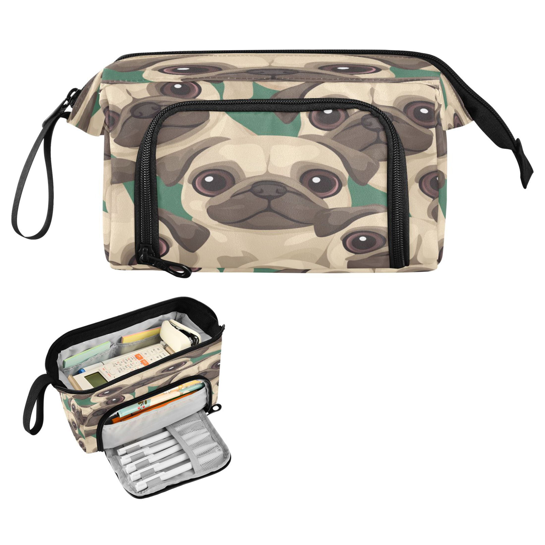 Nylon Fish Mouth Pencil Case with Large Capacity Zipper Pencil Pouch Cartoon-style Beige Pugs ...