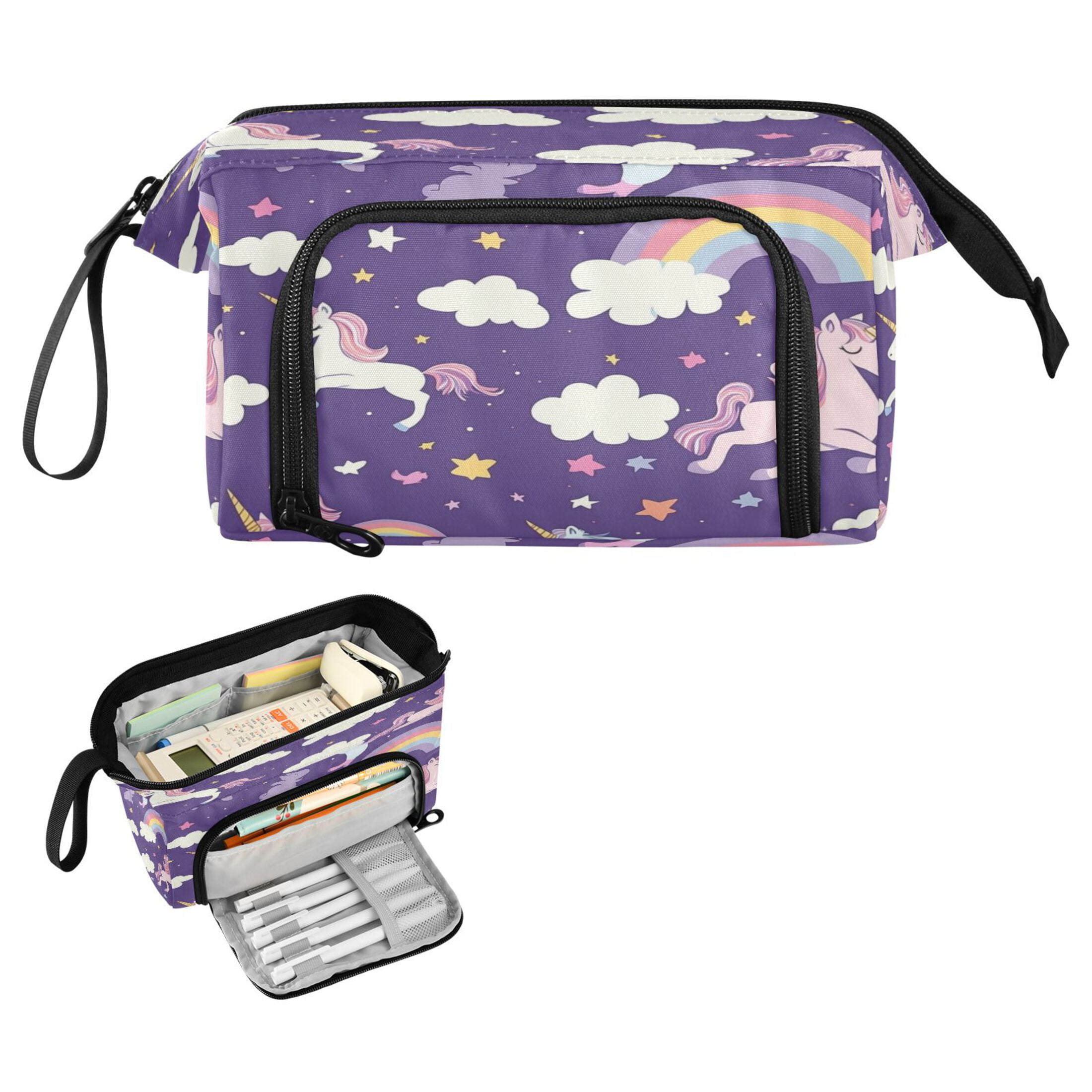 Nylon Fish Mouth Pencil Case with Large Capacity Zipper Pencil Pouch Unicorns and Rainbows Cloud ...