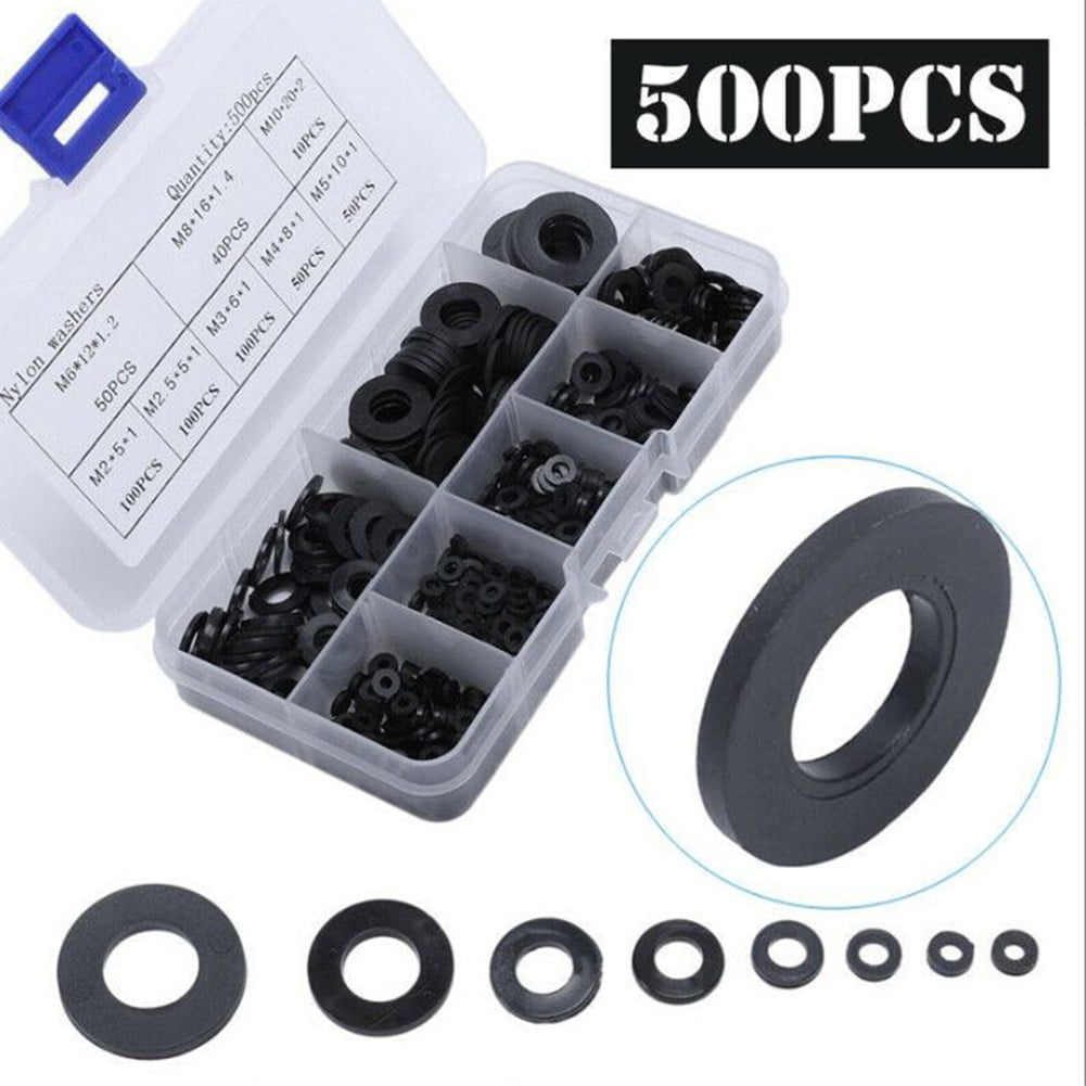 Nylon Flat Washers Set M2-M10, 500Pcs Assorted O-Ring Seal Gaskets ...