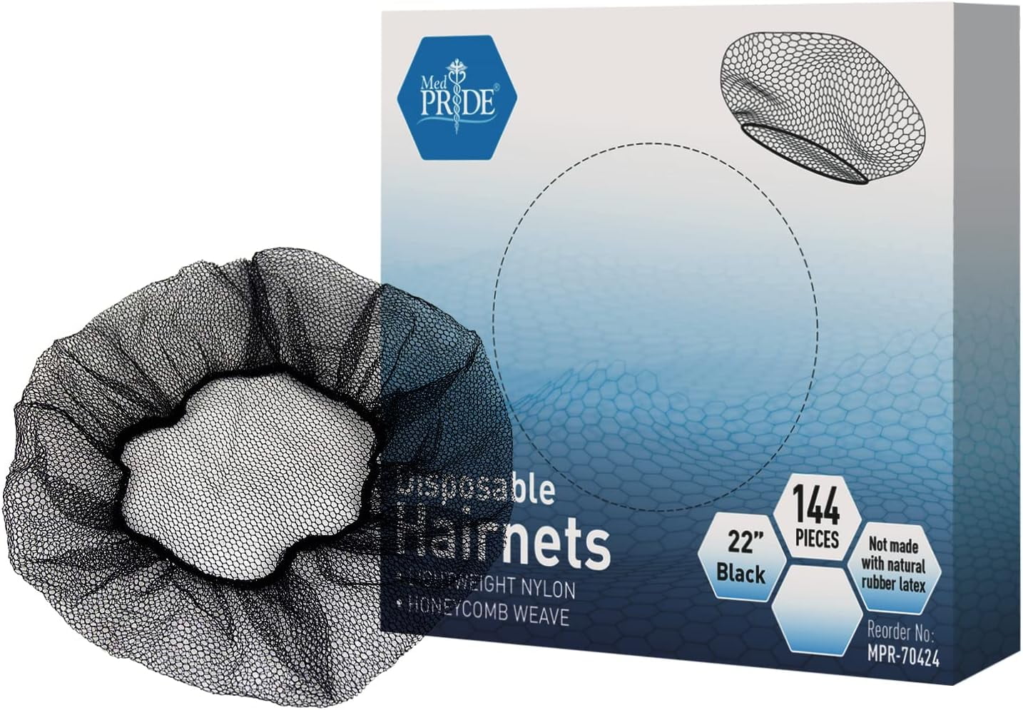 Med Pride Disposable Nylon Hair Net 22" Black – 144 count Lightweight ...