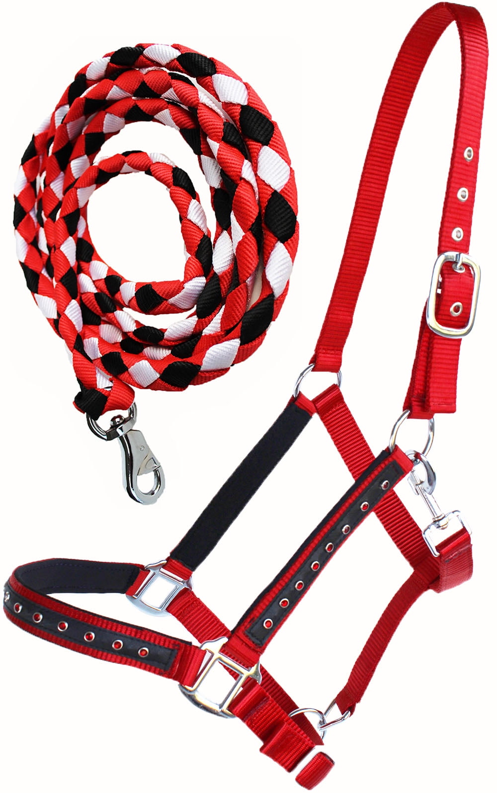 Nylon Horse Halter Hardware Padded Lead Rope Tack Red Rodeo Bling ...