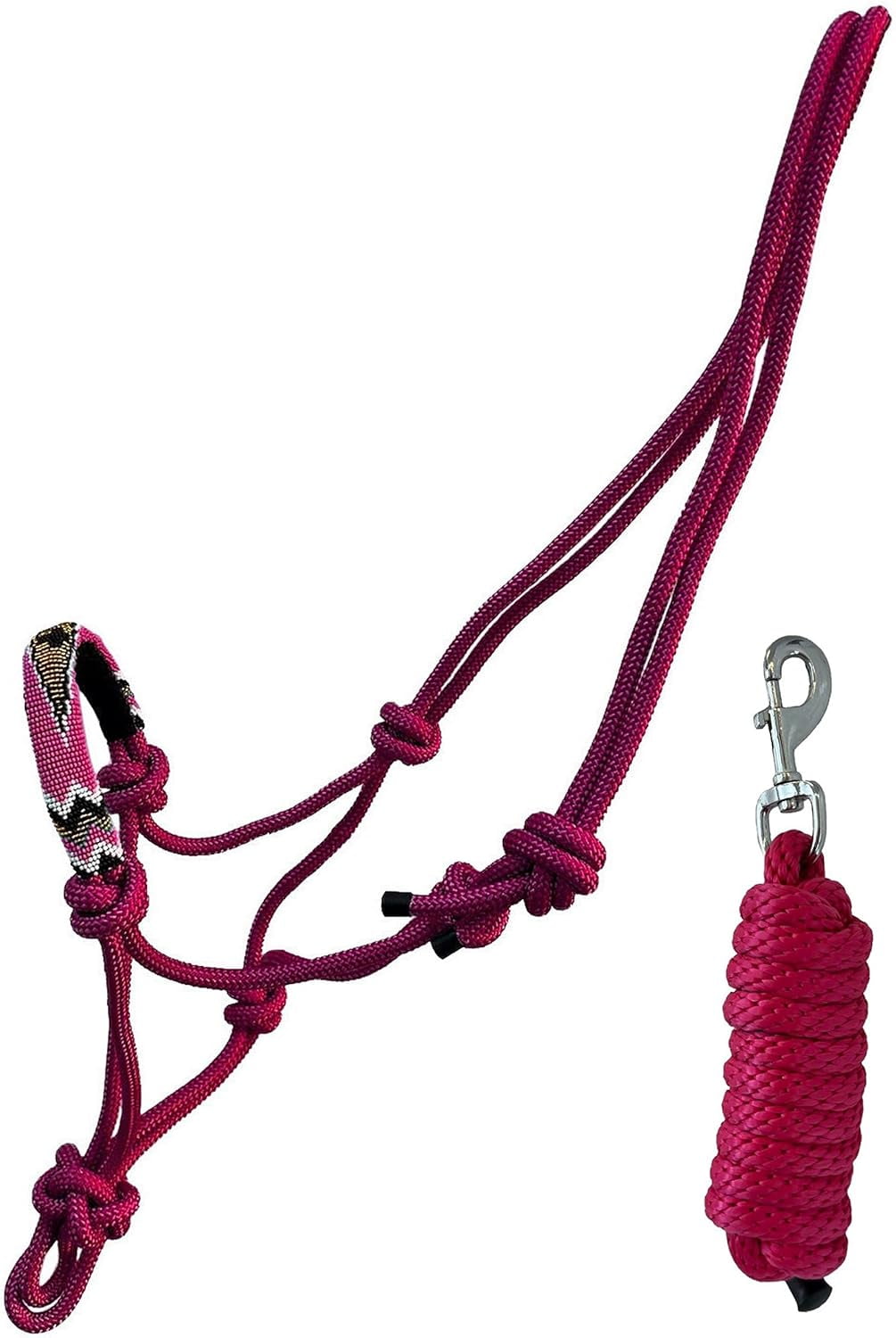 Nylon Horse Size Knot Rope Halter With Beaded Cross Nose And Removable ...