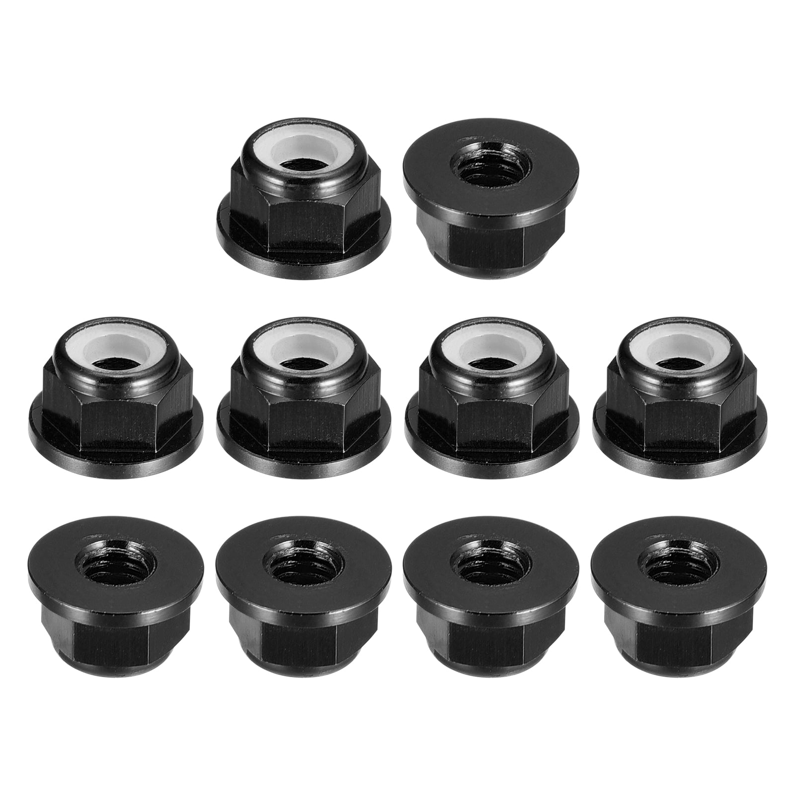 Nylon Insert Hex Lock Nuts, 10pcs - M5 x 0.8mm Aluminum Alloy Self-Locking Flange Nut (Black ...