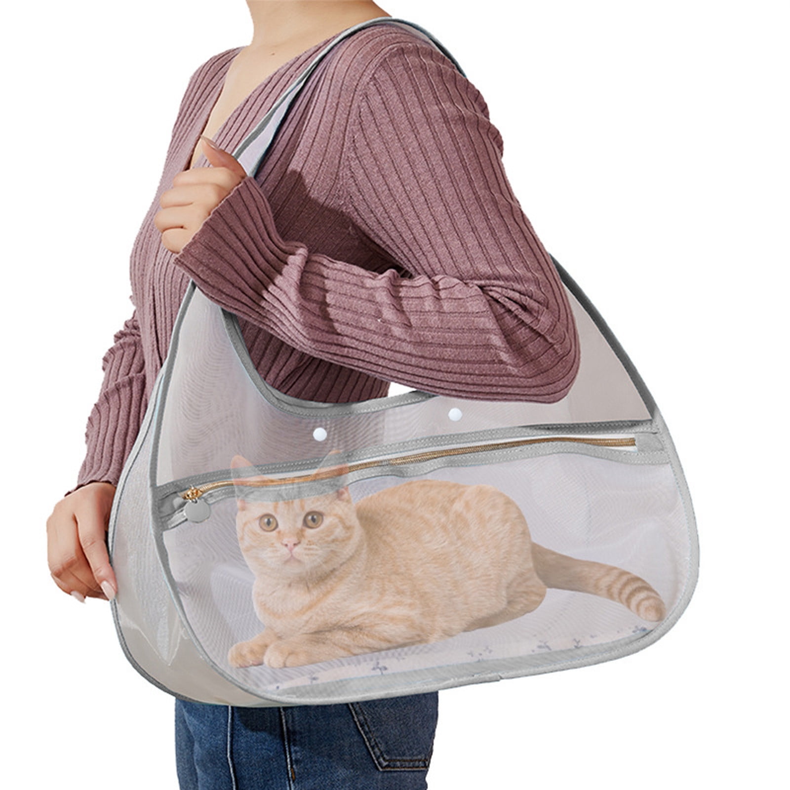 Nylon Mesh Transparent Cat Carrier, 21.6x13x7.8in Sky Blue/Gray ...