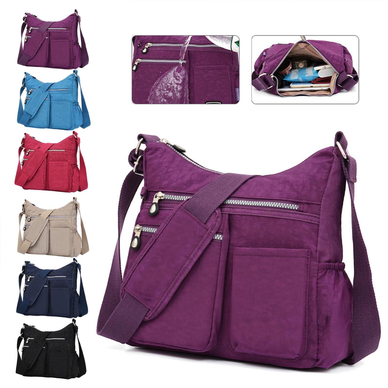 Nylon Multi Compartment Crossbody Bag, Medium Capacity Shoulder Bag, Large Storage Pockets ...
