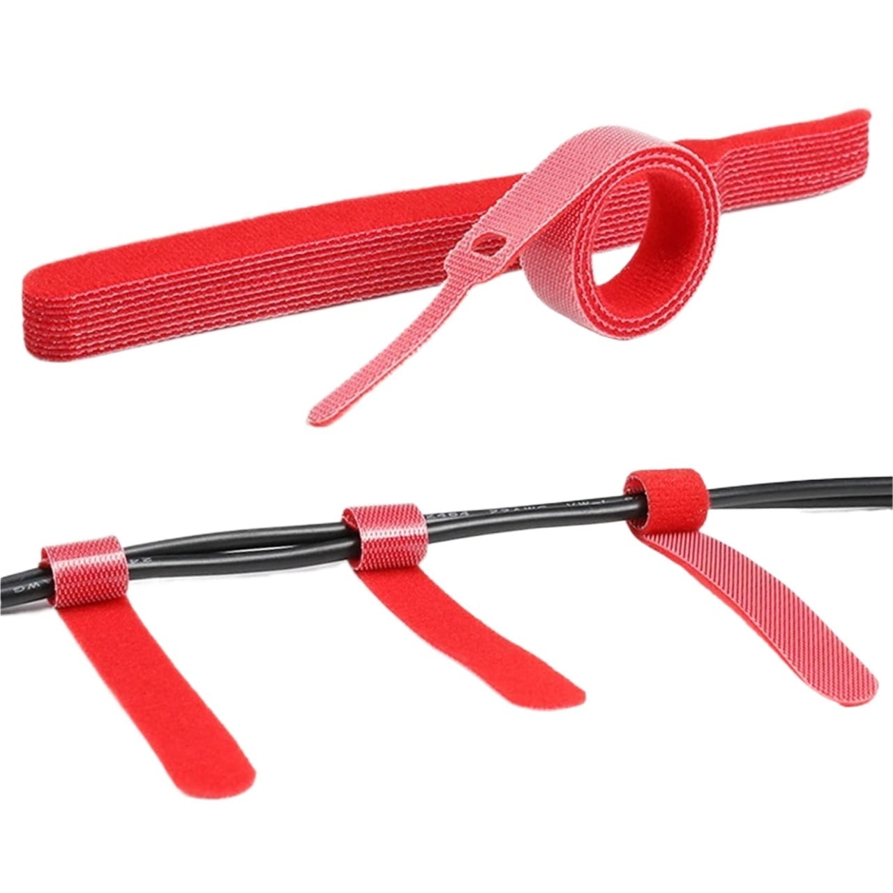 Nylon Releasable Cable Tie Hook Loop Red Wrap Zip Bundle Bandage ...