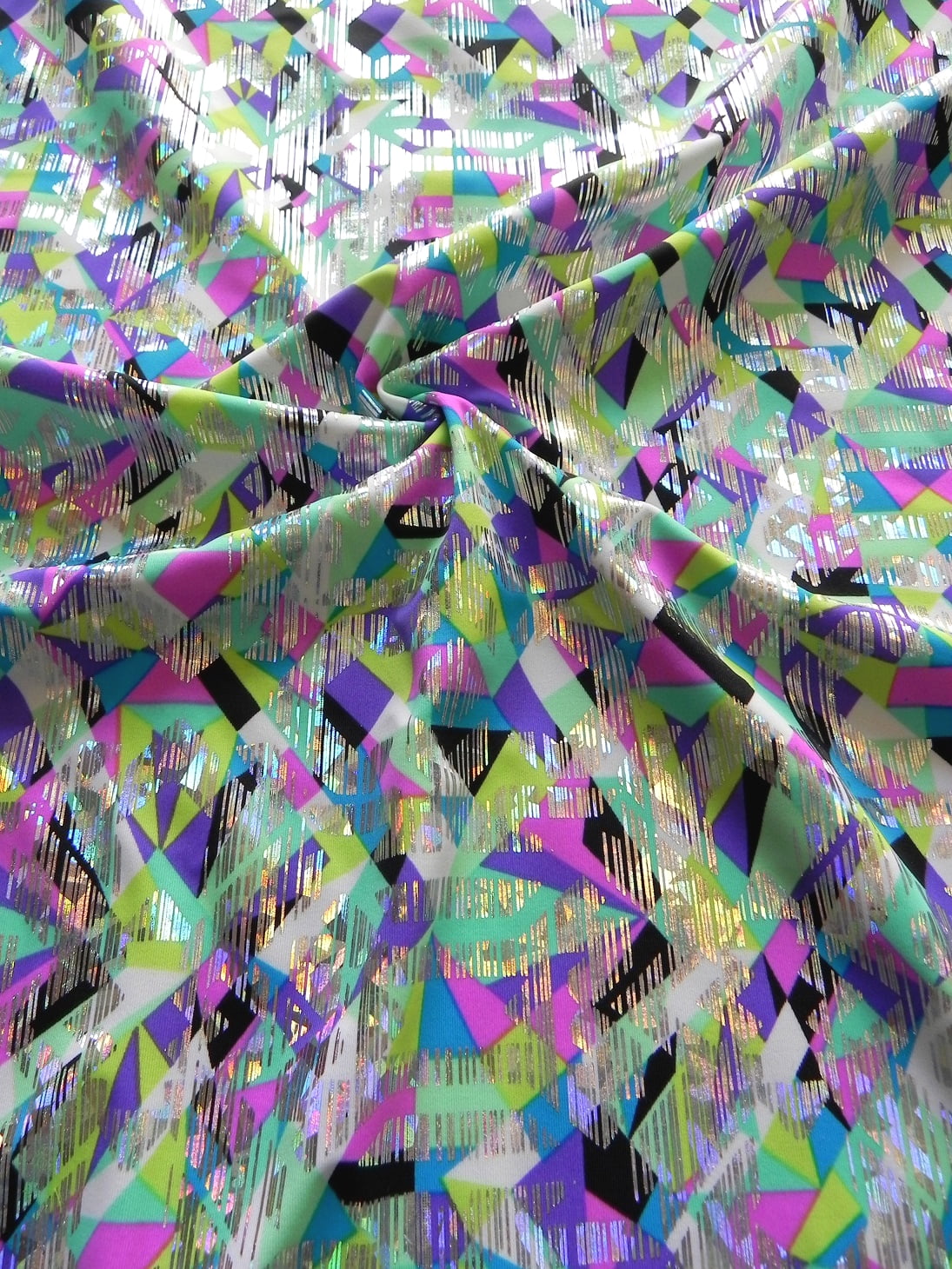Nylon Spandex 4 ways Stretch Geometric Design with Silver Foil Design ...