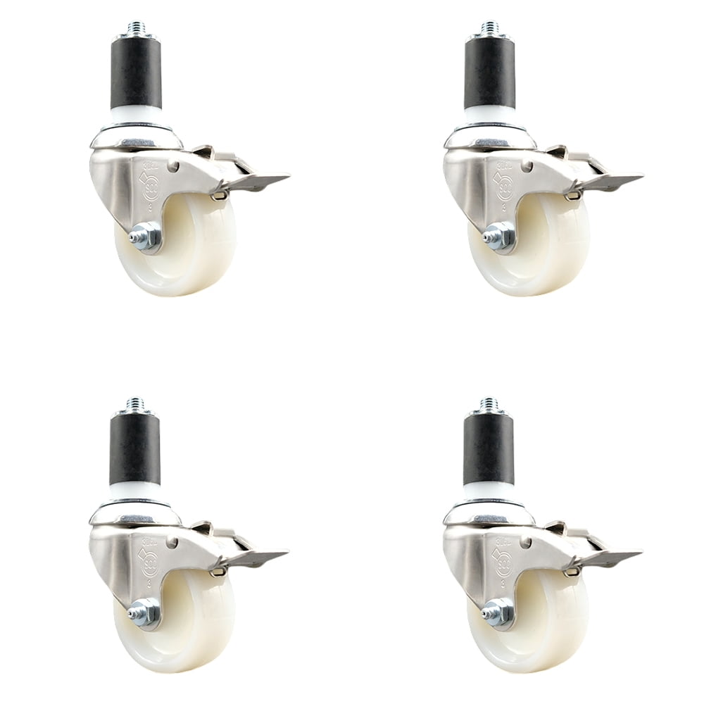Nylon Swivel Stem Caster Set of 4 with 3 Inch Caster Wheels - 1-1/2 ...