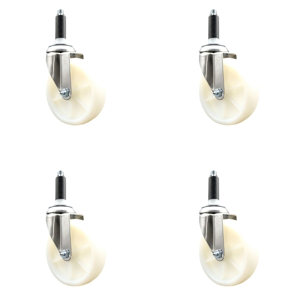 Nylon Swivel Stem Caster Set of 4 with 5 Inch White Caster Wheels - 3/4 ...