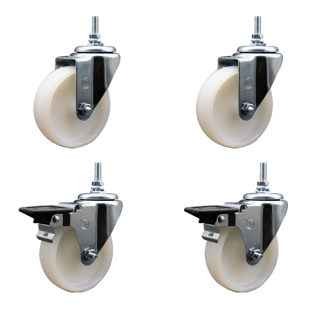 Nylon Swivel Threaded Stem Caster Set of 4 w/4" x 1.25" White Wheels ...