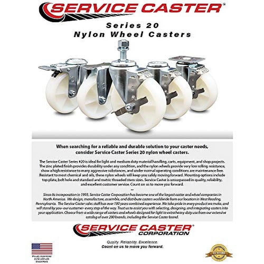 Nylon Swivel Top Plate Caster Set of 4 with 4 Inch White Wheels ...