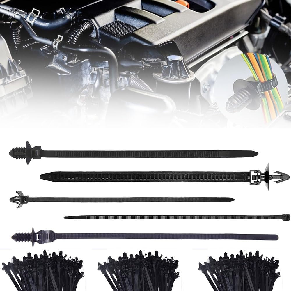 Nylon Universal Cable Tie Buckle,5 Type Sizes Push Mount Cable Zip Ties ...