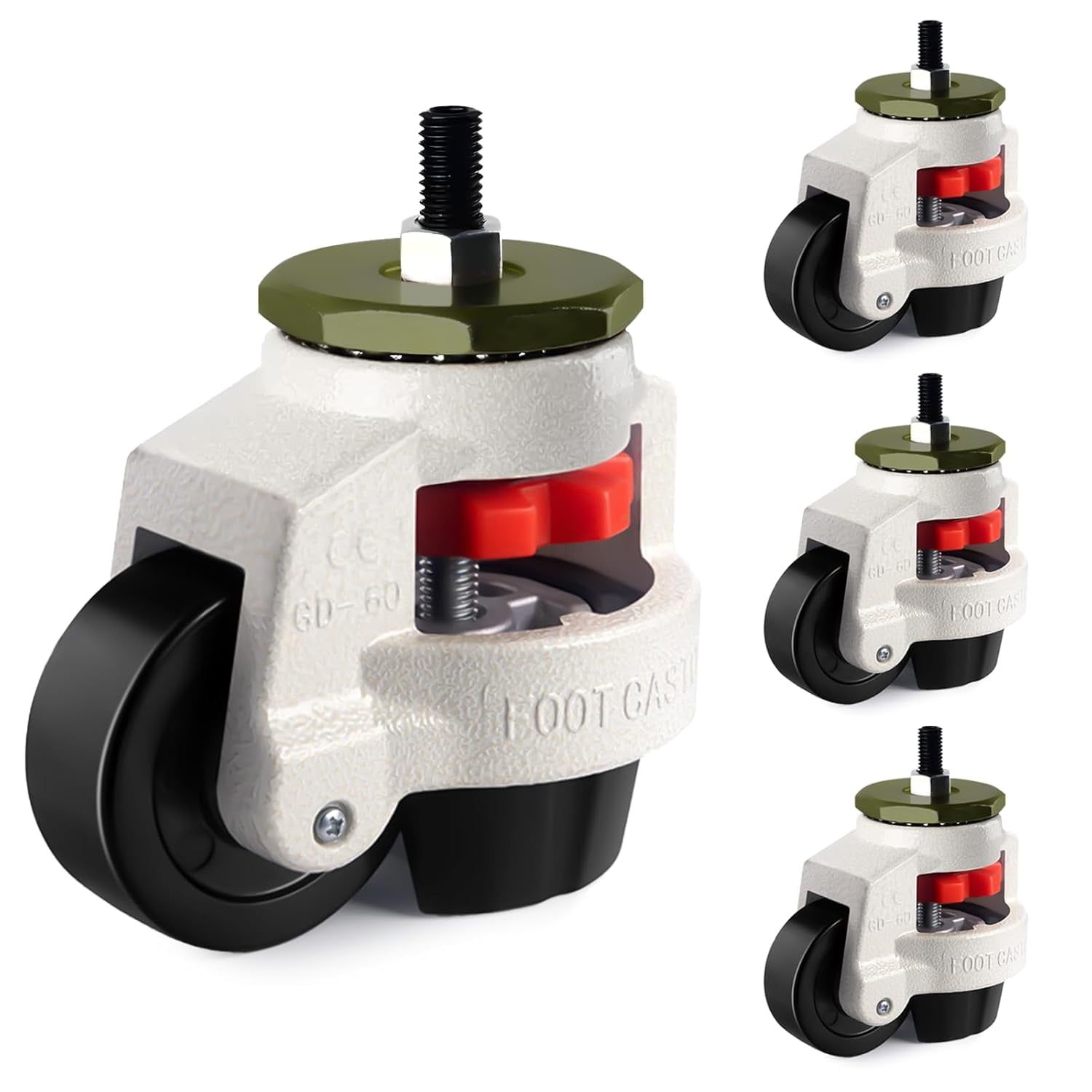 Nylon Wheel and Rubber Foot Leveling Machine Casters, Retractable ...