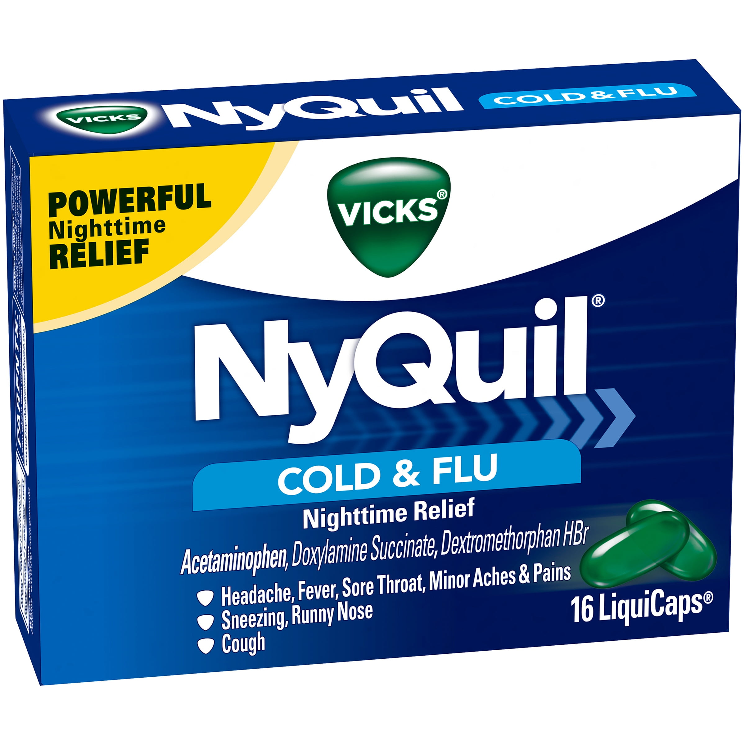 Nyquil Cold And Flu Nighttime Relief Liquid Capsules, 16 Count ...