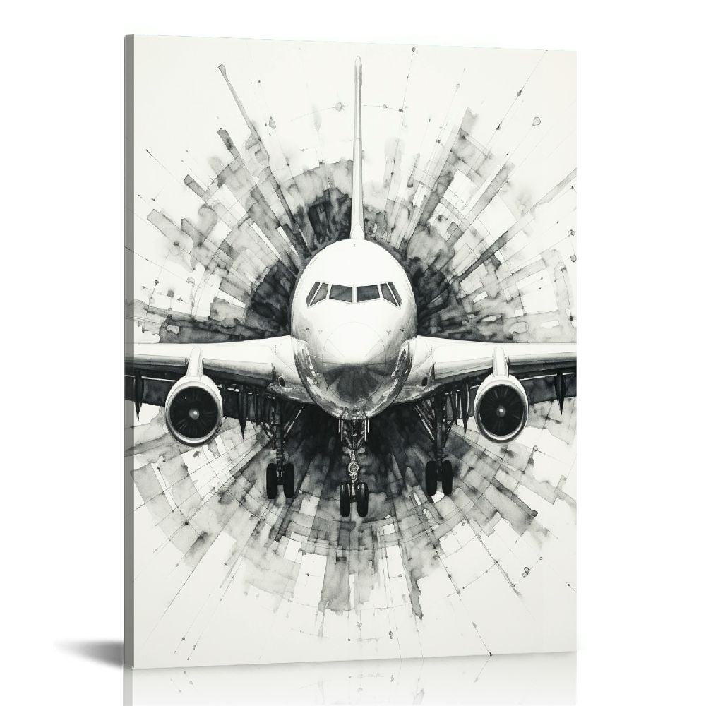 Nyssed Navy Blue Aircraft Picture Wall Art Print on Canvas Large ...