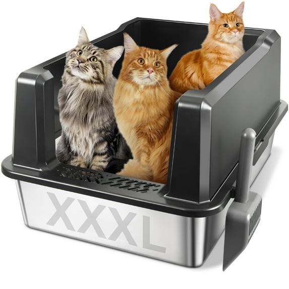 Nyutu Extra Large Stainless Steel Cat Litter Box with Lid，XXXL ...