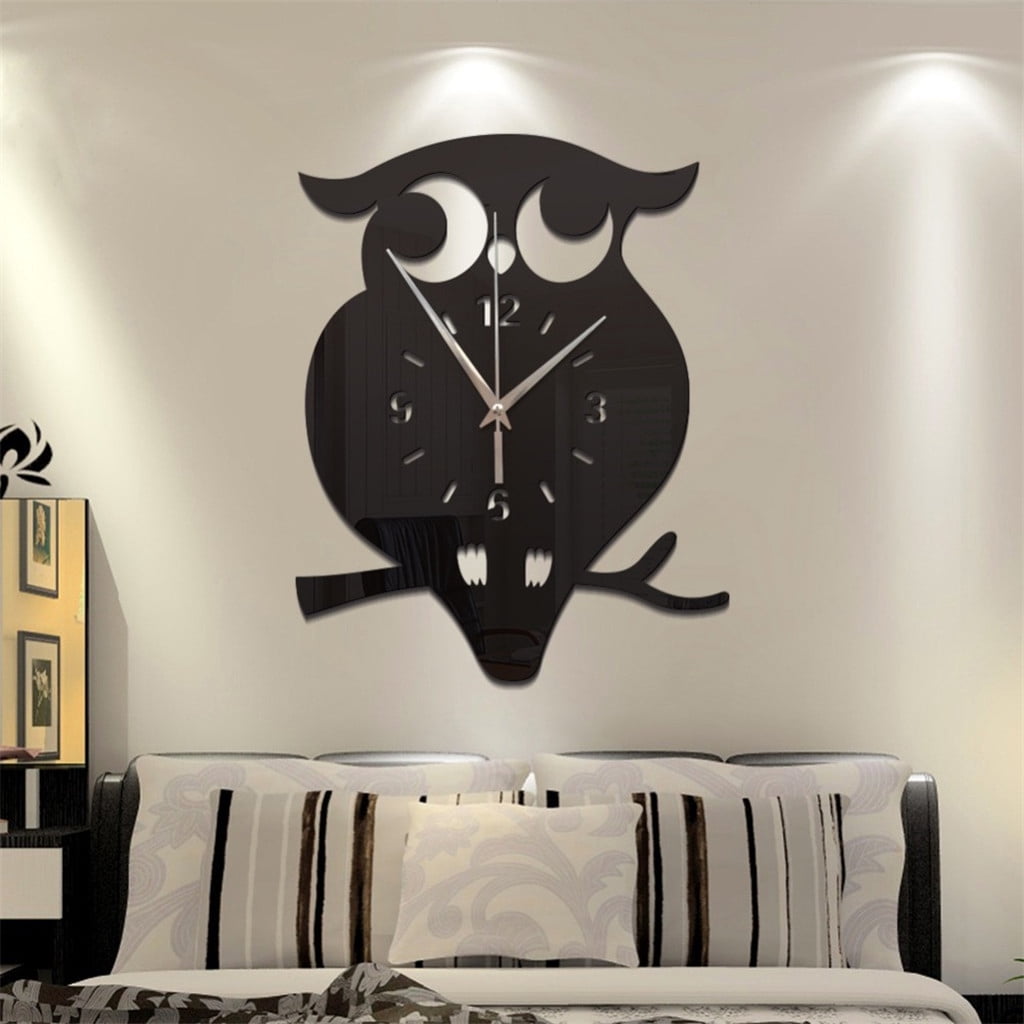 Nywaba Bedside Analog Alarm Clock,DIY Modern Owl Mirror Wall Clock Home ...