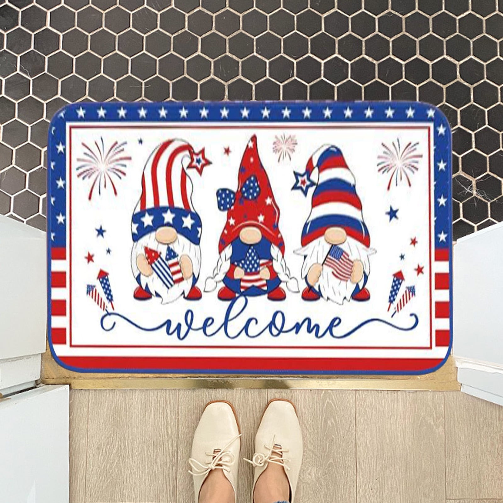 Nywaba Patriotic Welcome Doormat Vintage American Flag Door Mat with ...