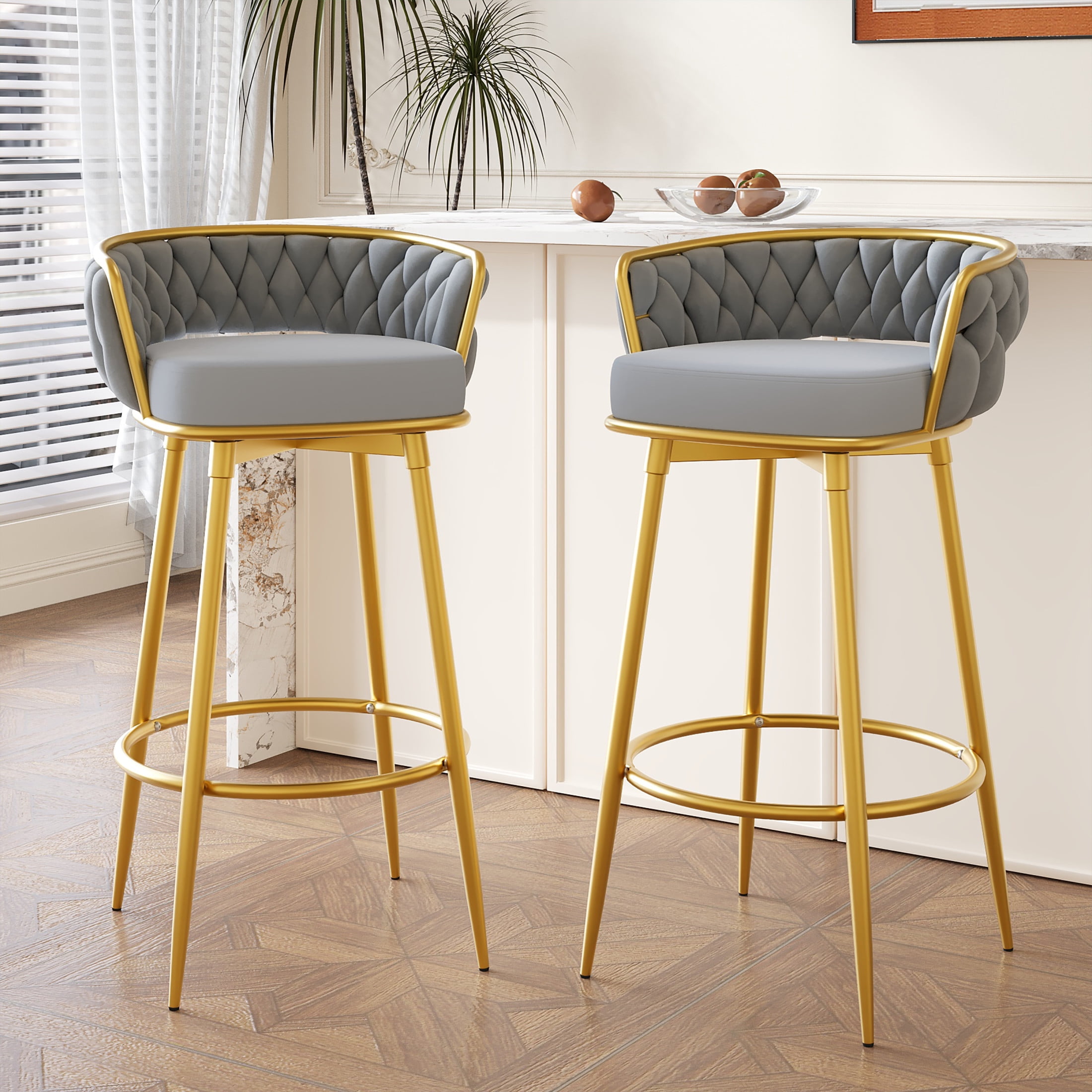 Nyxara 31.5" Seat Height Modern Upholstered Swivel Counter Stools ...