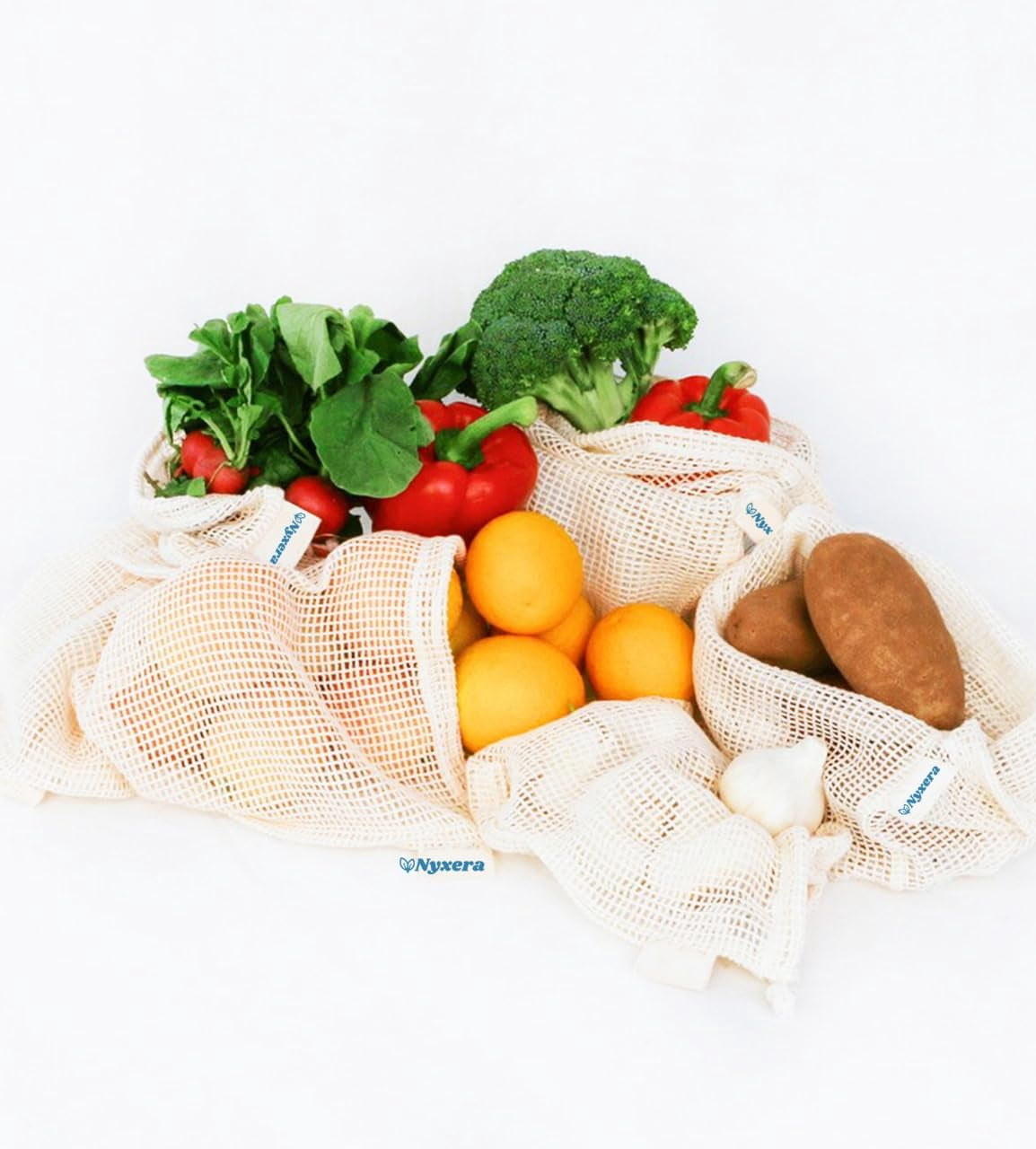 Nyxera 100 cotton set of 6 Reusable Fridge Storage Bags for Vegitable ...