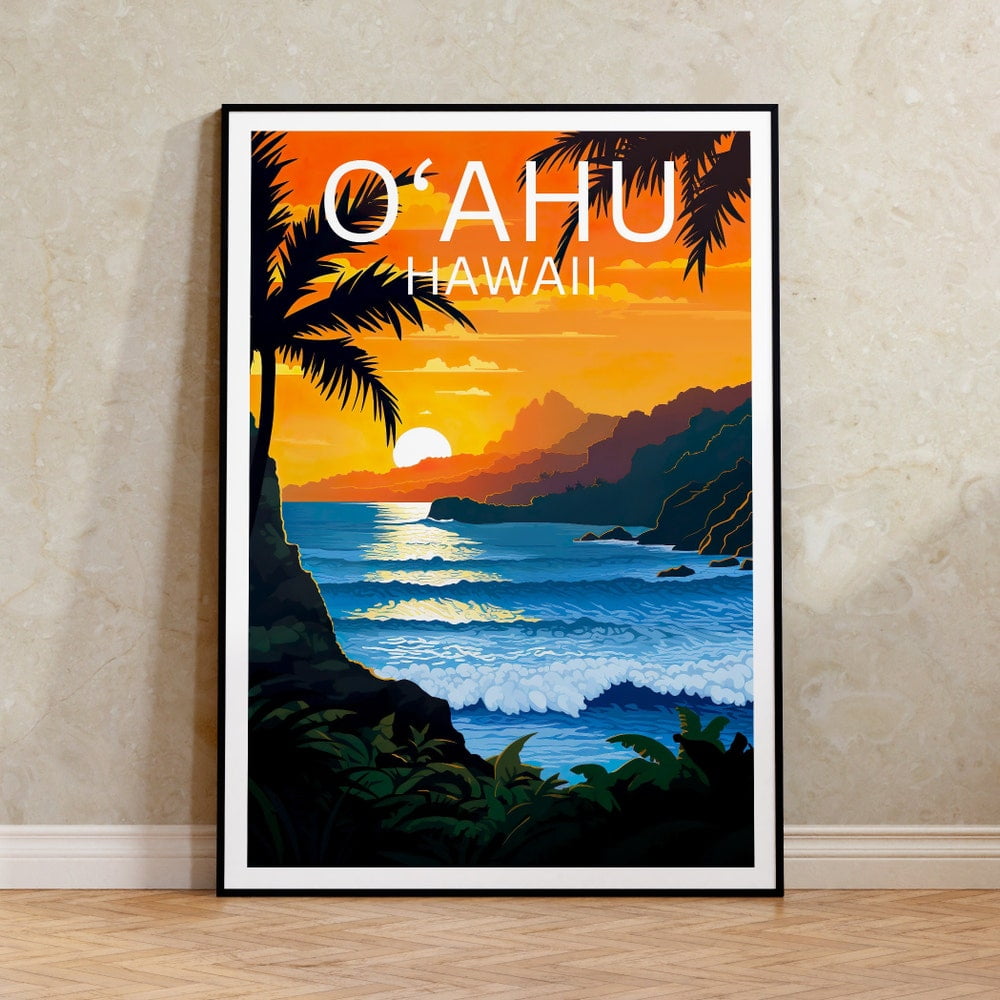 Oâ€˜Ahu Travel Poster, Hawaii Wall Art, Hawaii Print, Oâ€˜Ahu Poster ...