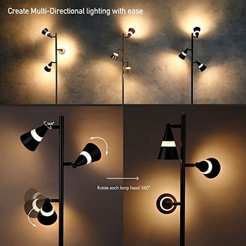 O’Bright Ash - 3-Light LED Tree Floor Lamp, Dimmable 3-Head LED ...