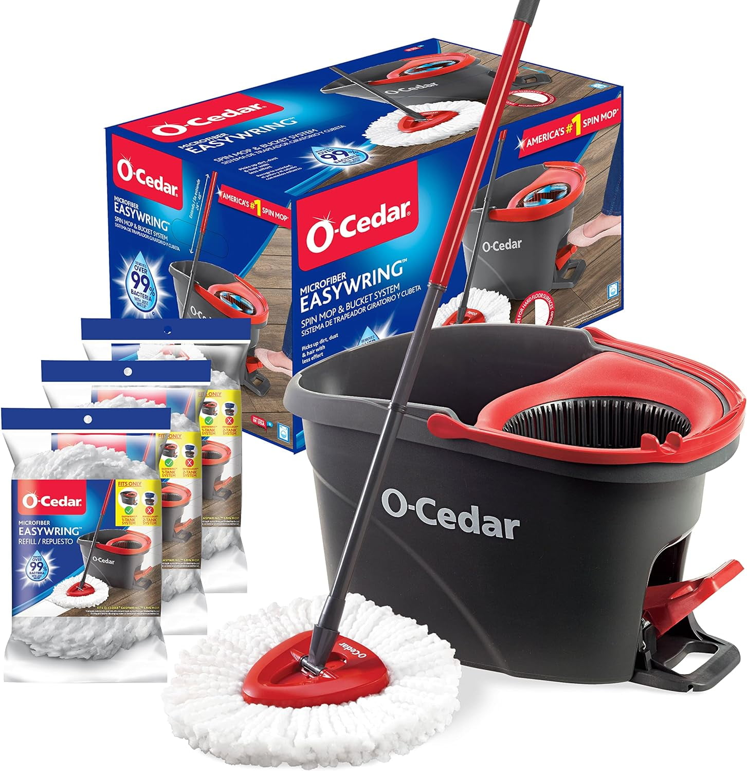 O-Cedar Microfiber Spin Mop with Hands-Free Wringing and Bucket Floor ...