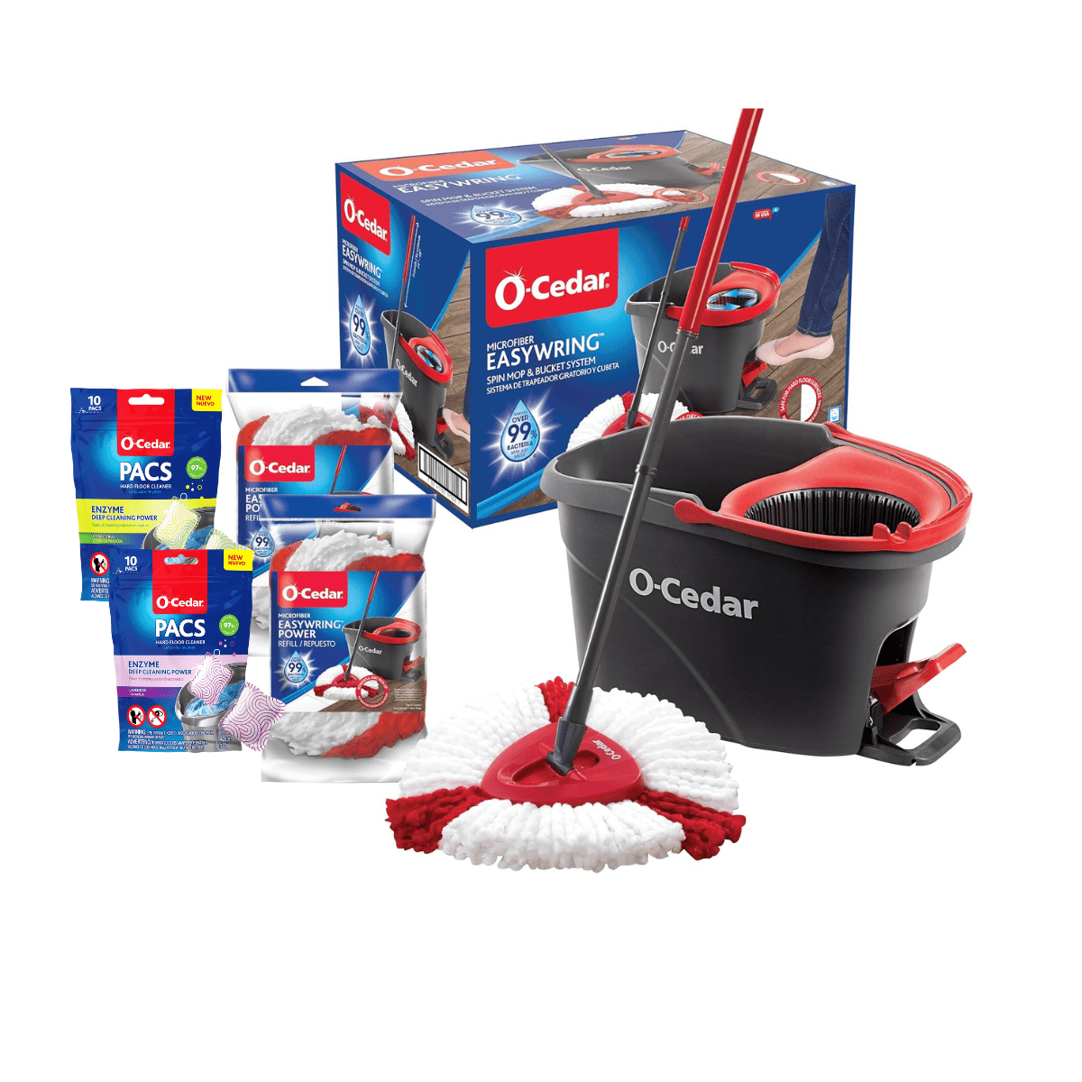 O-Cedar EasyWring Spin Mop & Bucket System with 2 Power Refills, Citrus ...