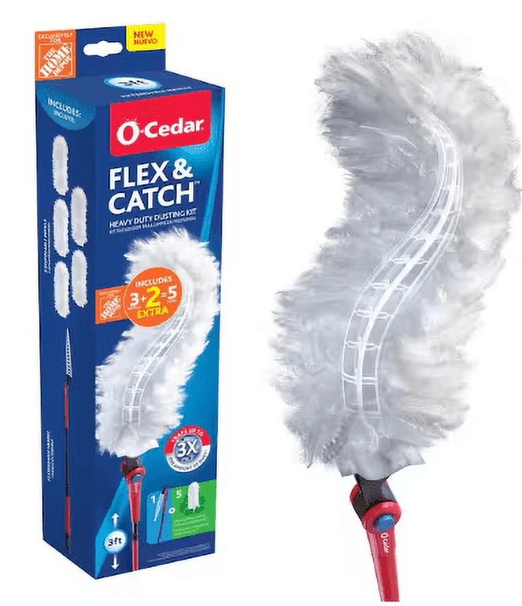 O-Cedar Flex & Catch Heavy Duty Dusting Kit, 3' Handle, 5 Refills ...