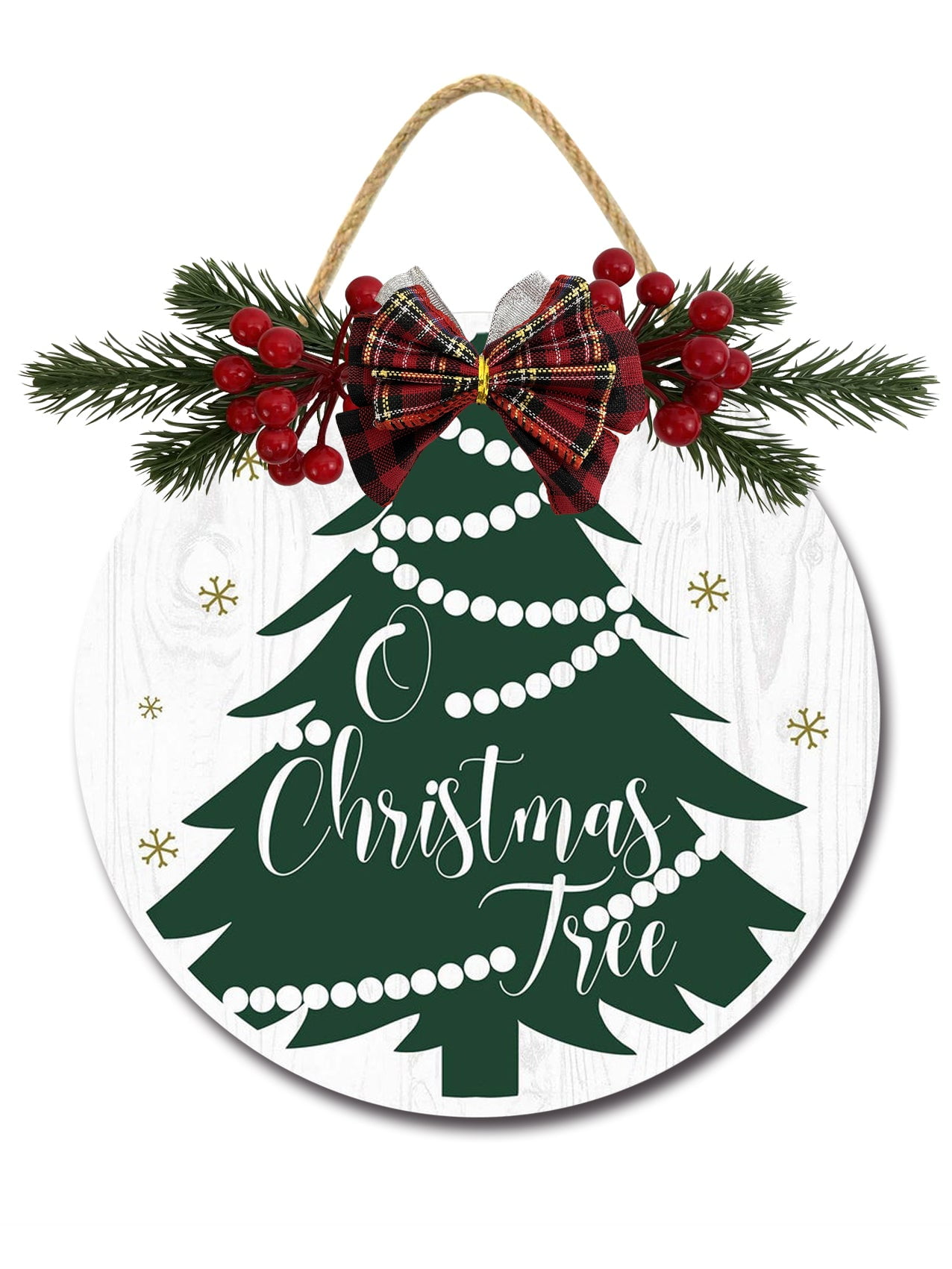 O Christmas Tree Sign Front for Door Decoration, 12" Round Wood Wreaths ...