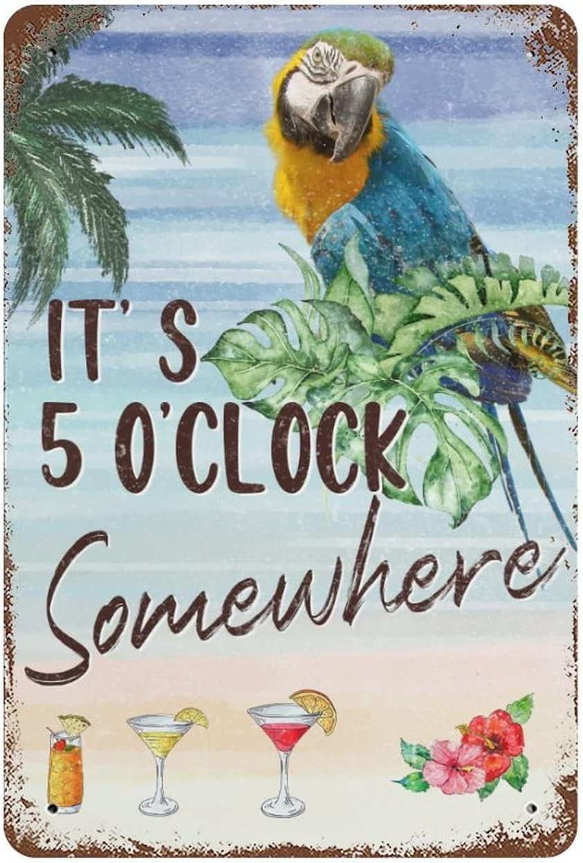 It's O'Clock Somewhere Party Parrot Happy Hour Margarita Metal Signs ...