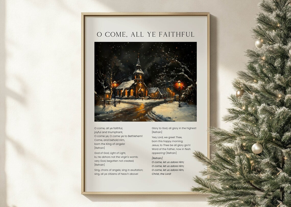 O Come All Ye Faithful Christmas Hymn Wall Art, Christian Church Carol ...
