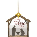 O Come Let Us Adore Him Nativity Brown 3.1 x 3 Wood Christmas Ornament ...