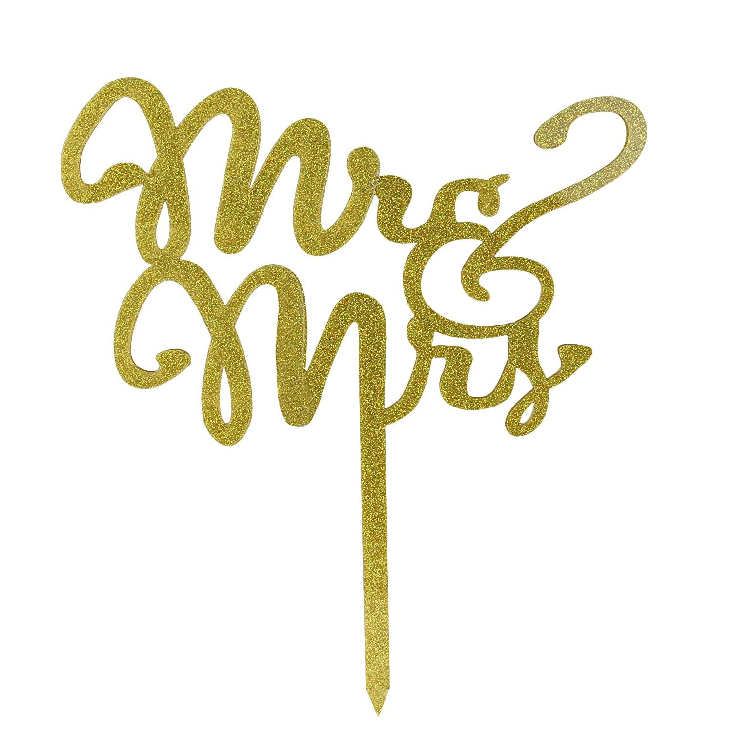 O'Creme Mr-&-Mrs Script Acrylic Gold-with-Glitter Cake Topper - Walmart.com